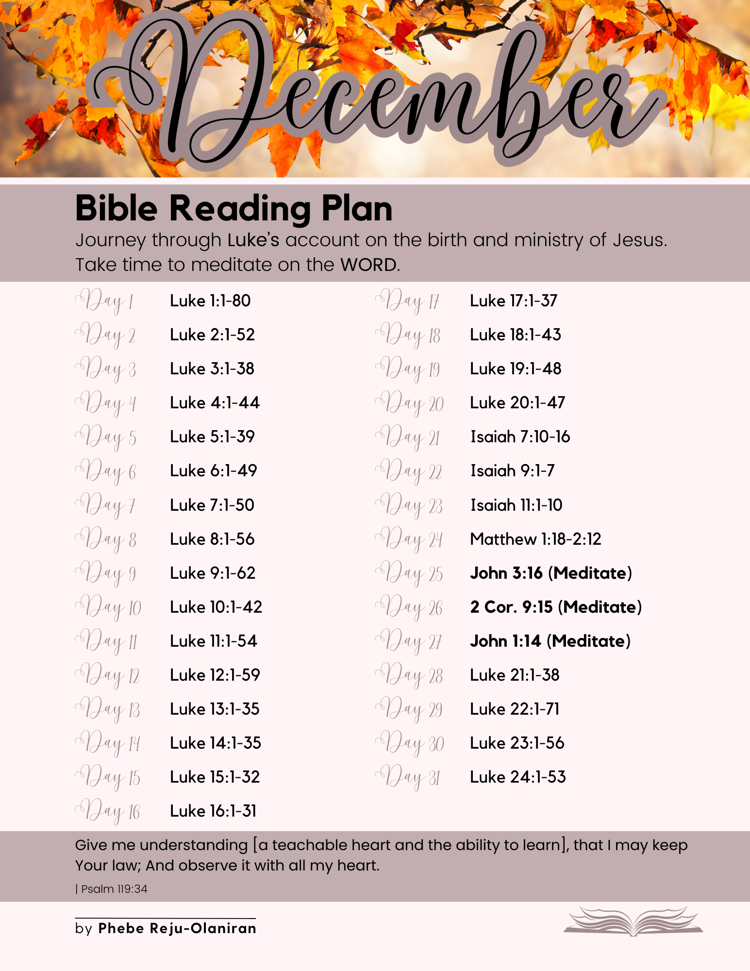December Bible Reading Plan – Beautiful Life Corner